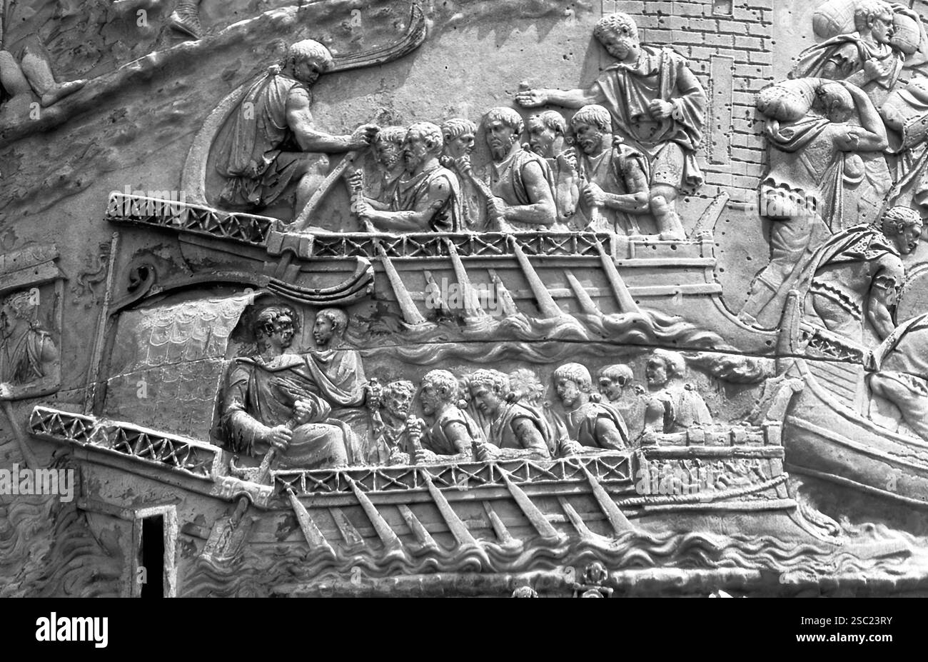 7503. Detail from the Trajan's column in Rome depicting Roman ships in ...