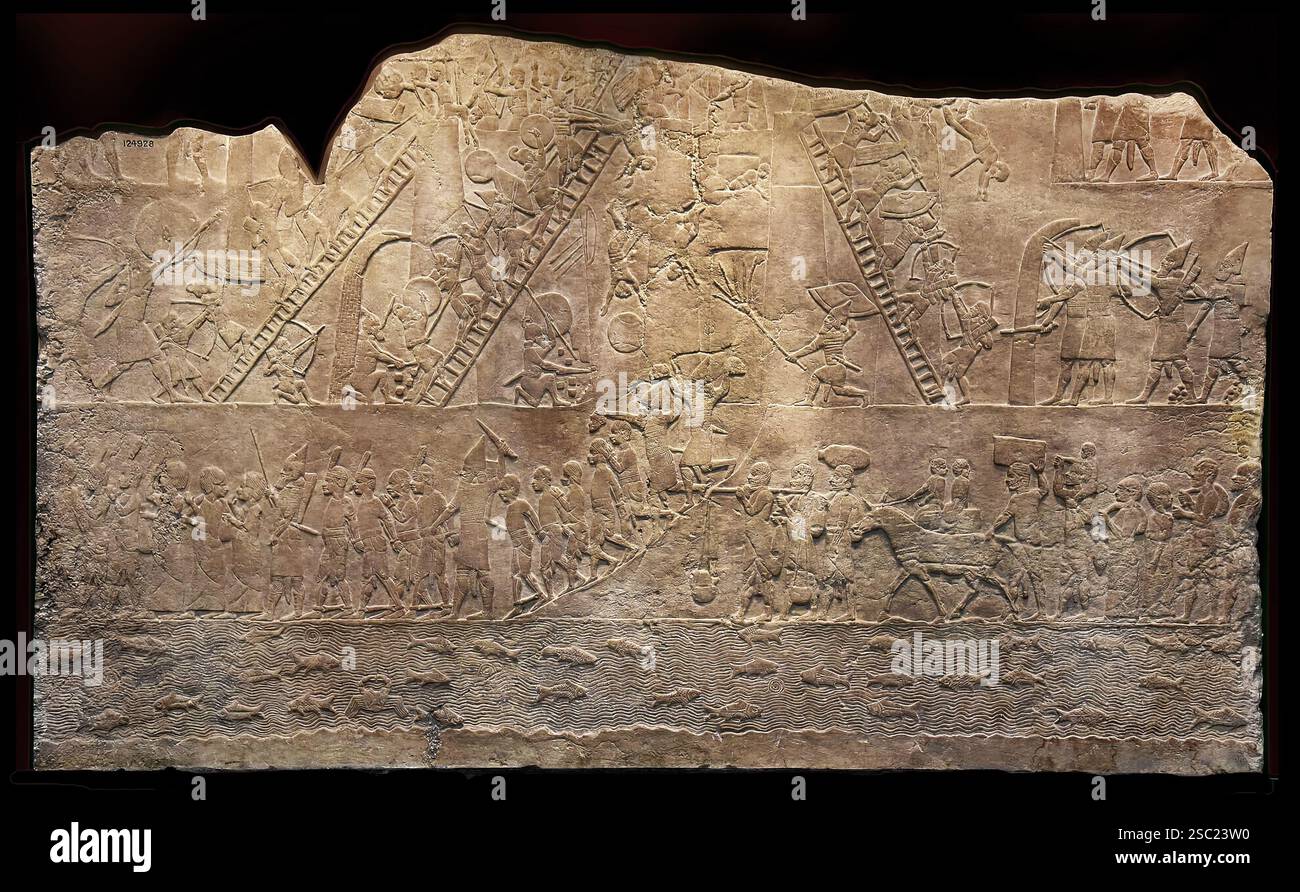 7520. Wall panel showing the Assyrian army storming a fortress in Egypt ...