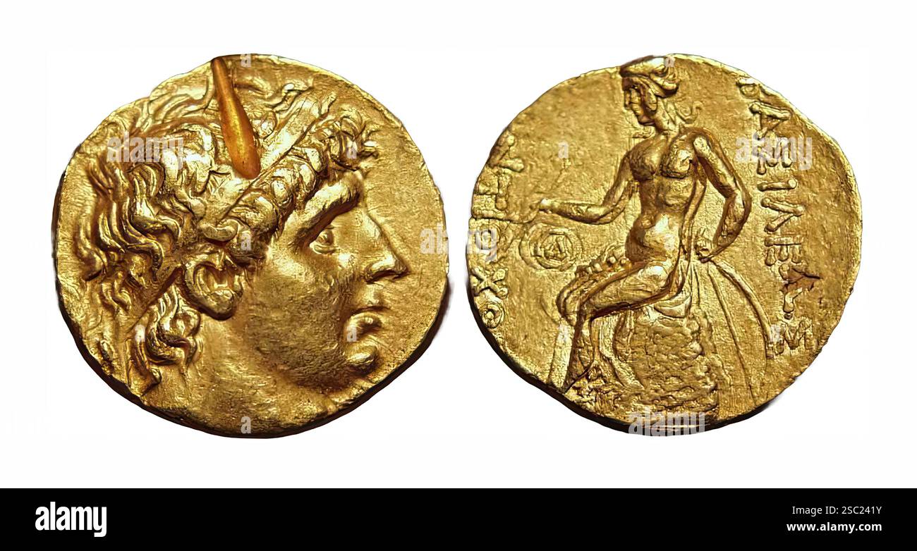 7536. Gold coin with the bust of the the Seleucid King Antiochus I ...