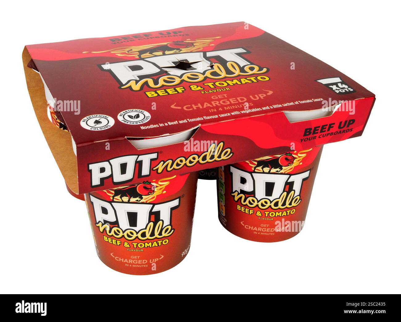 Pot noodle beef and tomato flavour instant noodles in a pack containing ...