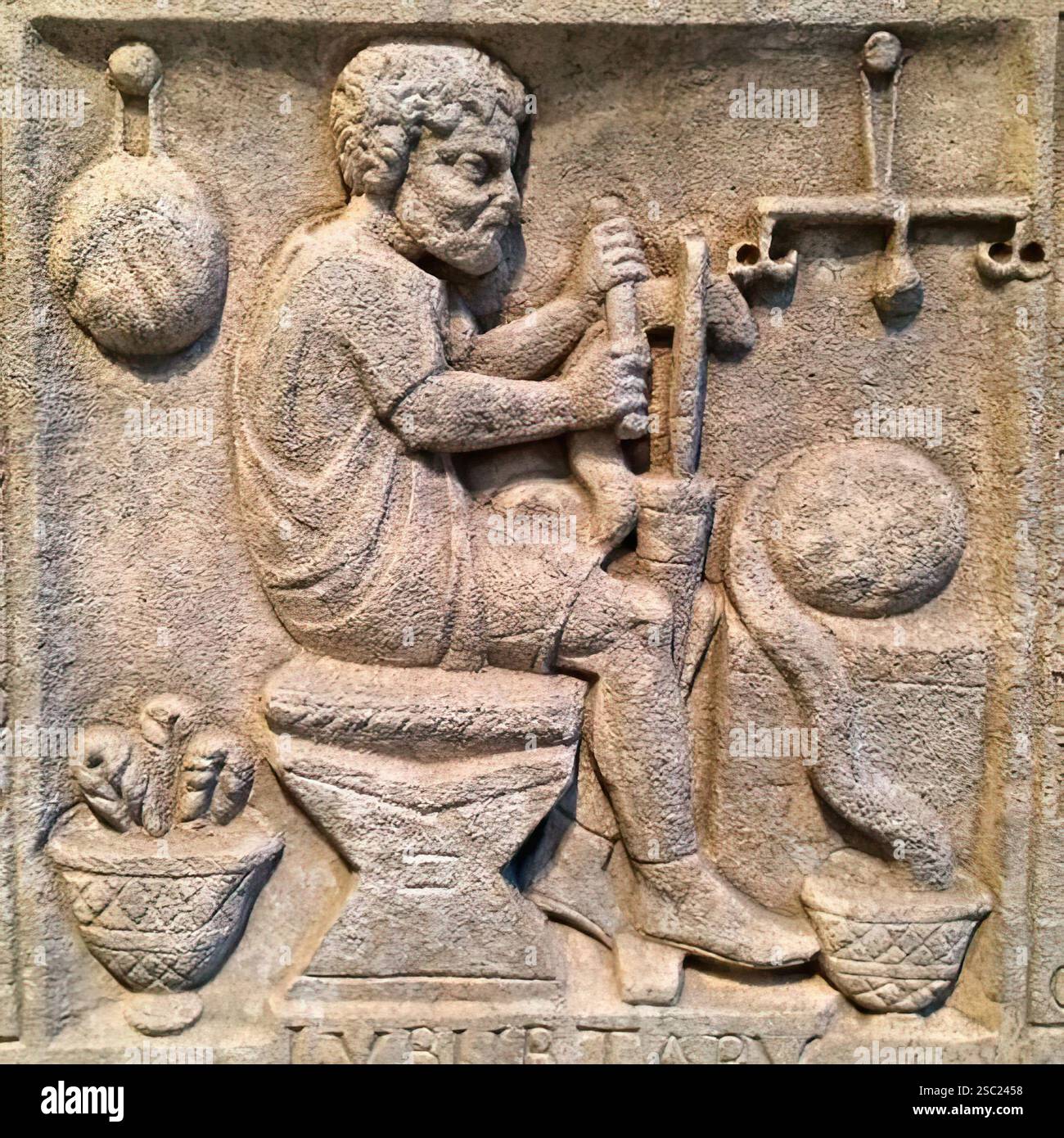 7565. Roman funerary relief of a wool merchant named Titus Aelius ...