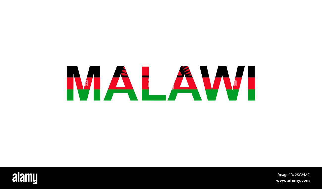 Letters Malawi in the style of the country flag. Malawi word in ...