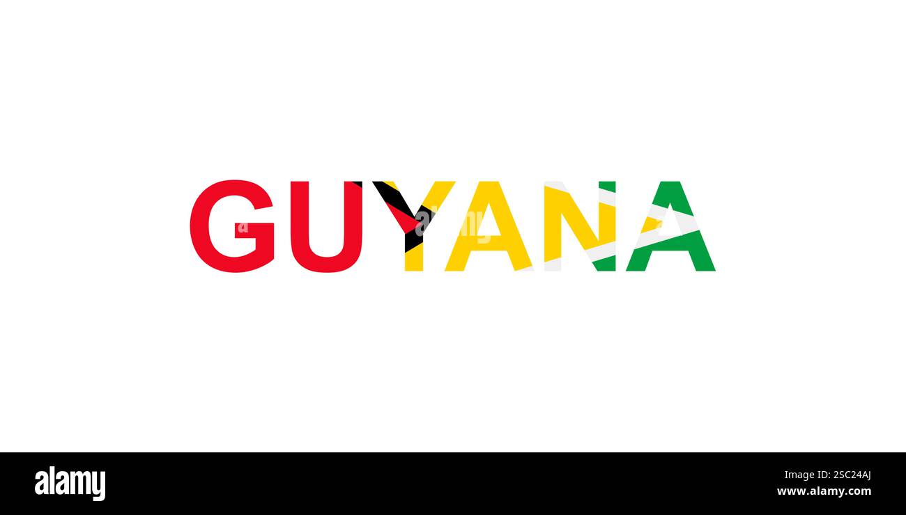 Letters Guyana in the style of the country flag. Guyana word in ...