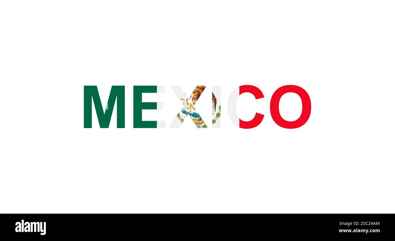Letters Mexico in the style of the country flag. Mexico word in ...