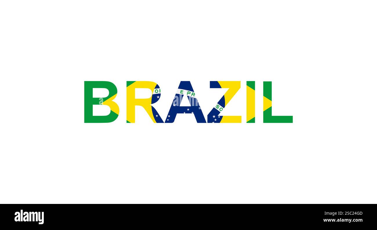 Letters Brazil in the style of the country flag. Brazil word in ...