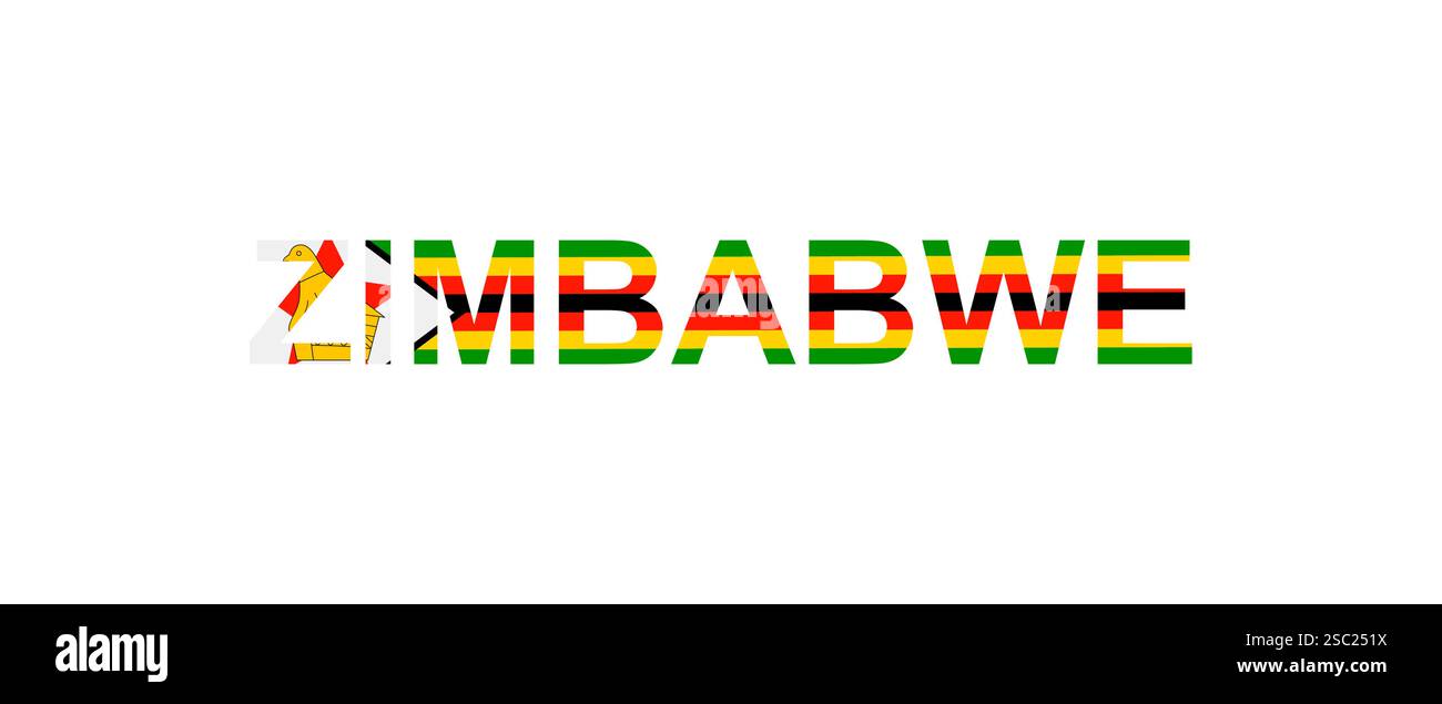 Letters Zimbabwe in the style of the country flag. Zimbabwe word in ...