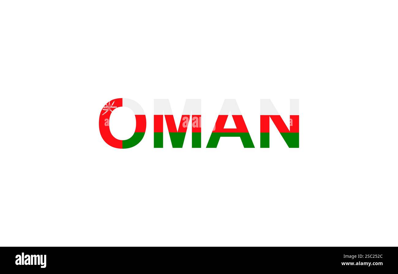 Letters Oman in the style of the country flag. Oman word in national ...