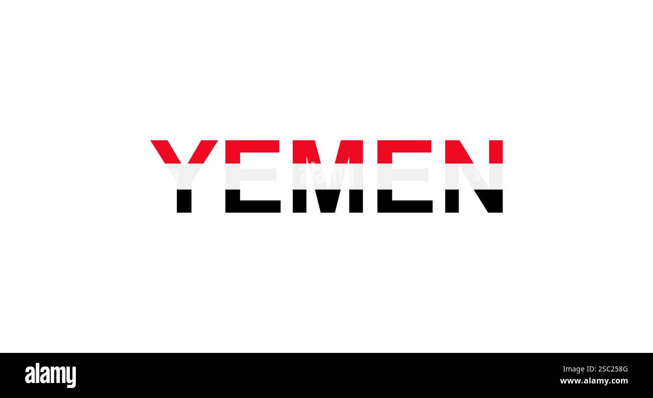 Letters Yemen in the style of the country flag. Yemen word in national ...
