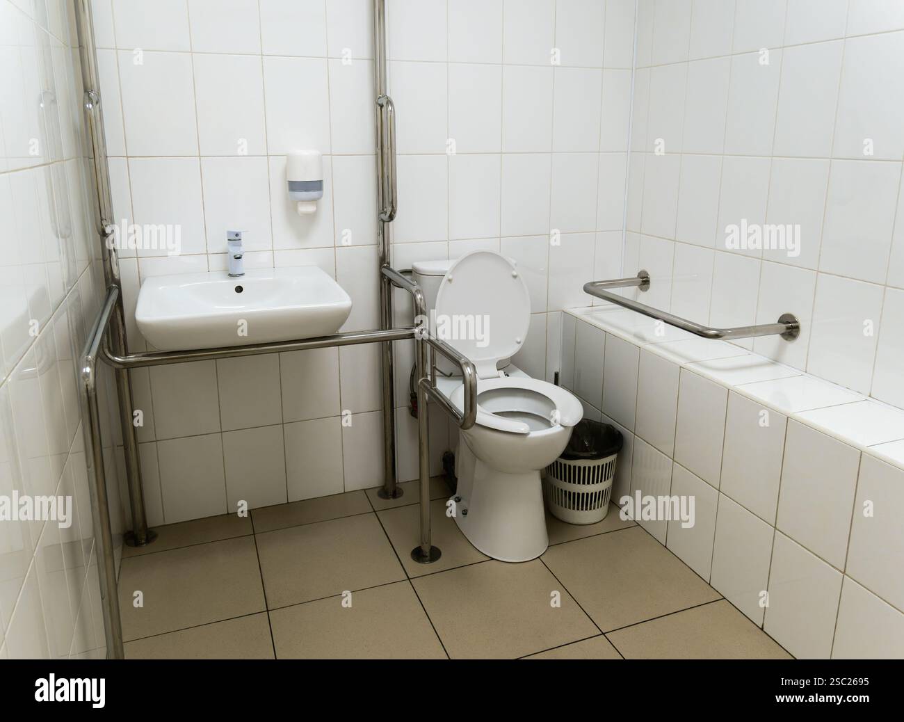 Public restroom with sink and toilet, optimized for use by people with ...