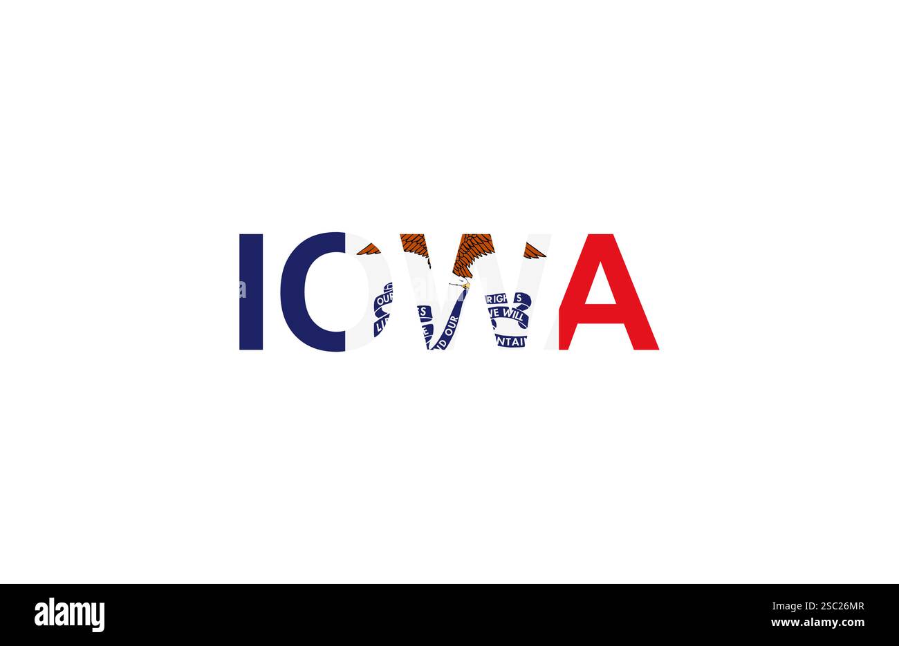 Letters Iowa in the style of the country flag. Iowa word in national ...