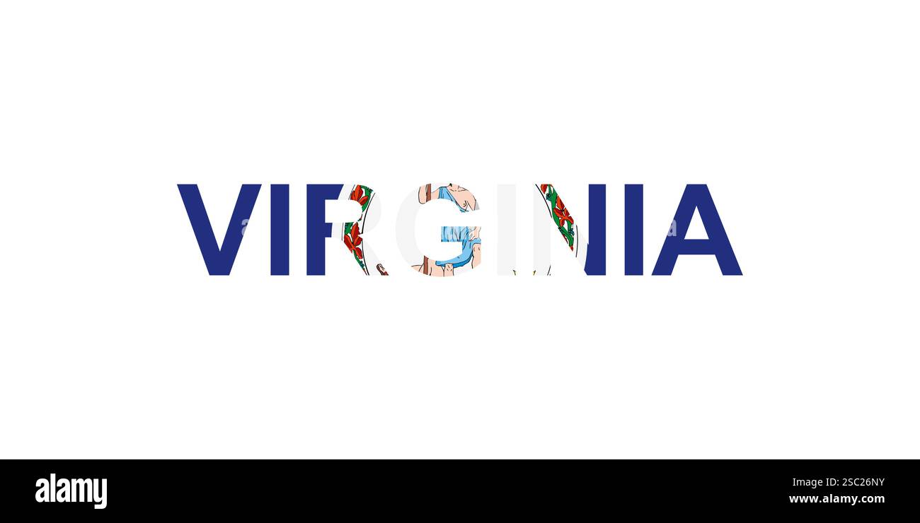 Letters Virginia in the style of the country flag. Virginia word in ...