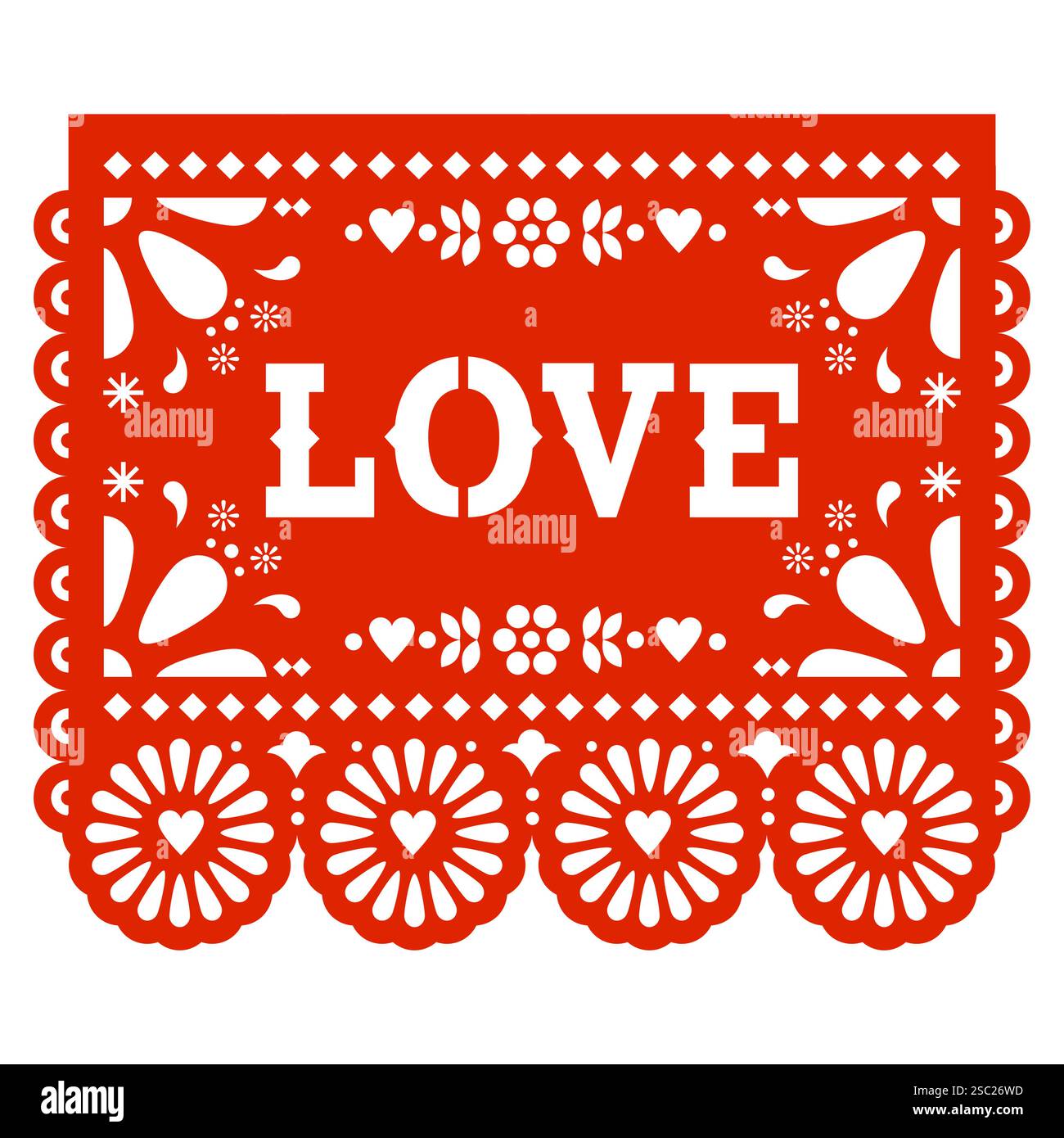Love - Papel Picado vector design for Valentine's Day with heart and ...