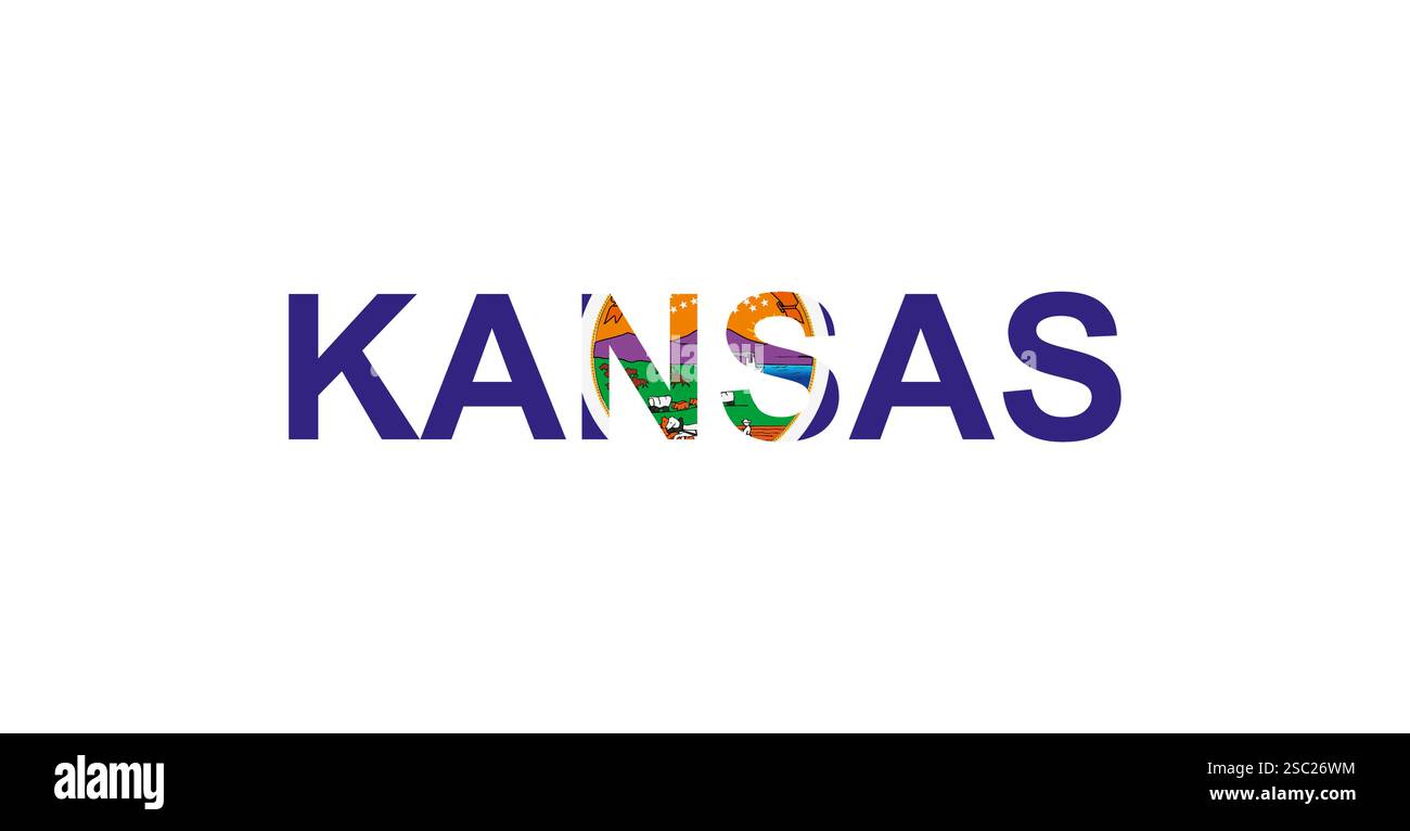 Letters Kansas in the style of the country flag. Kansas word in ...
