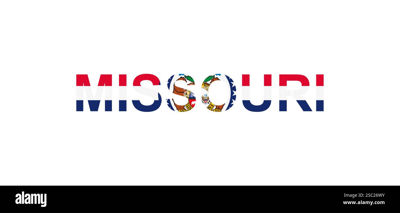 Letters Missouri in the style of the country flag. Missouri word in ...