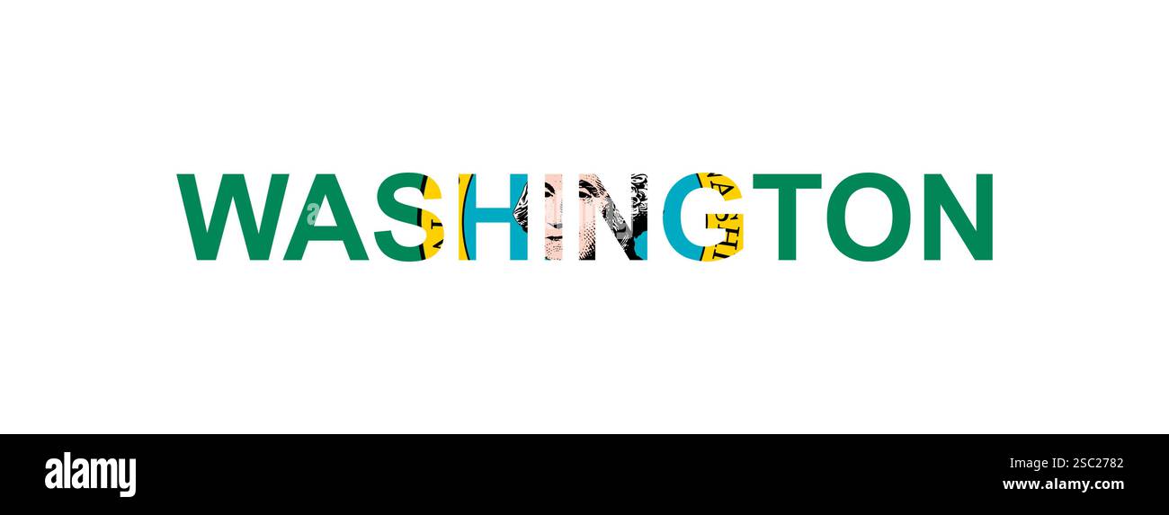 Letters Washington in the style of the country flag. Washington word in ...