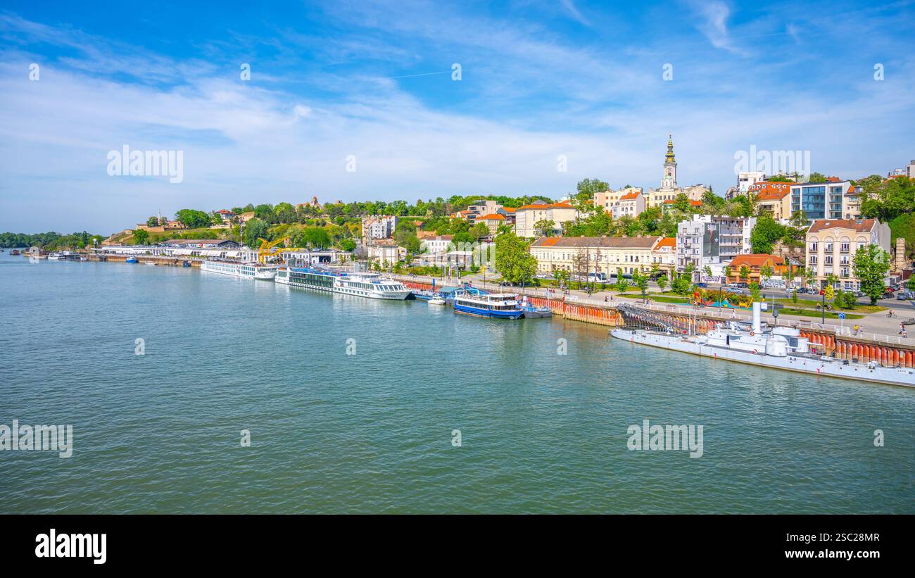 The Yugoslav monitor Sava is docked along the banks of the Sava River ...