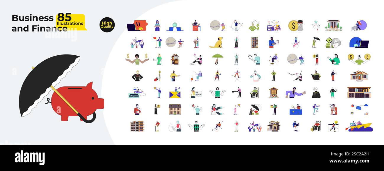Business and finance cartoon flat illustrations mega bundle Stock ...