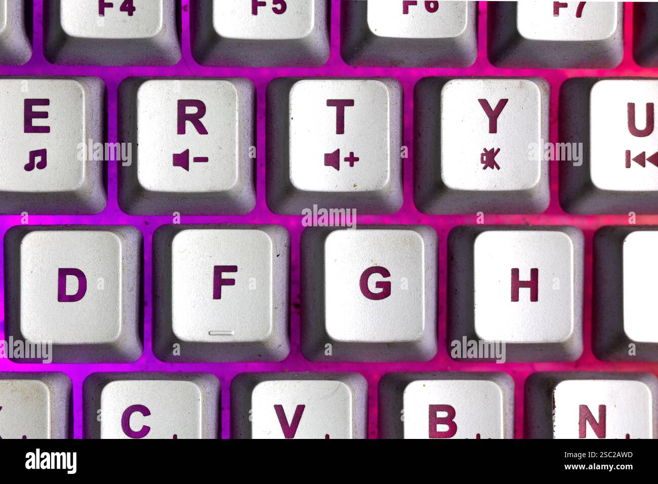 Macro photo of keyboard key with purple backlit light Stock Photo - Alamy