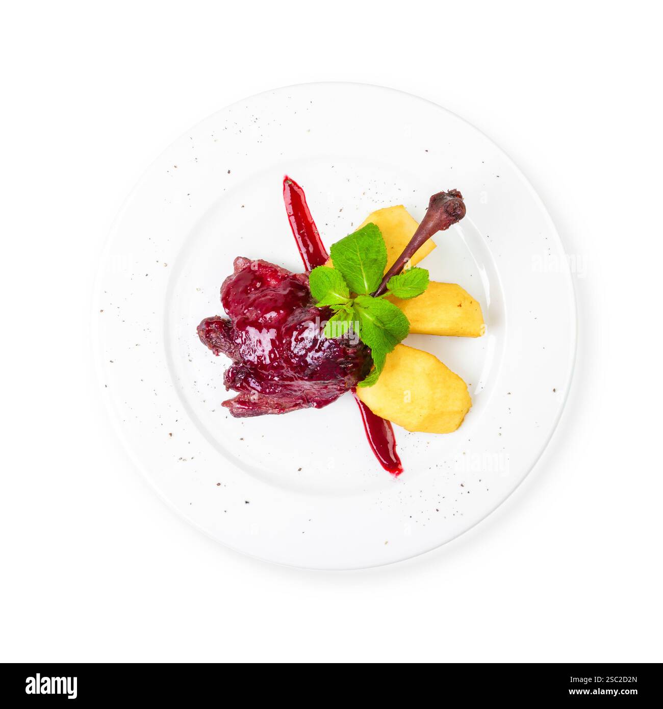 Culinary roast duck on plate isolated on white background Stock Photo ...