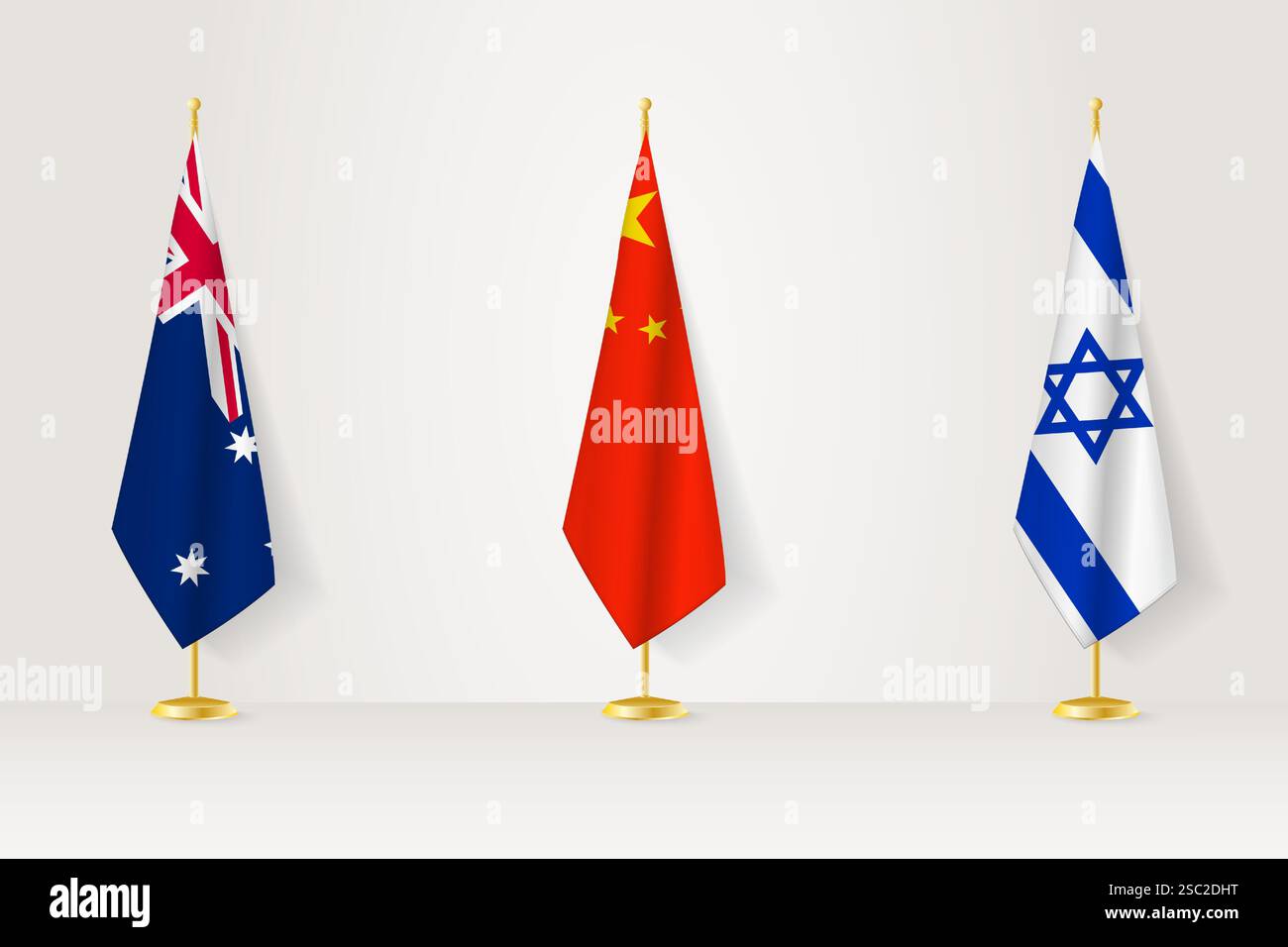 Political gathering of governments. Flags of Australia, China and ...