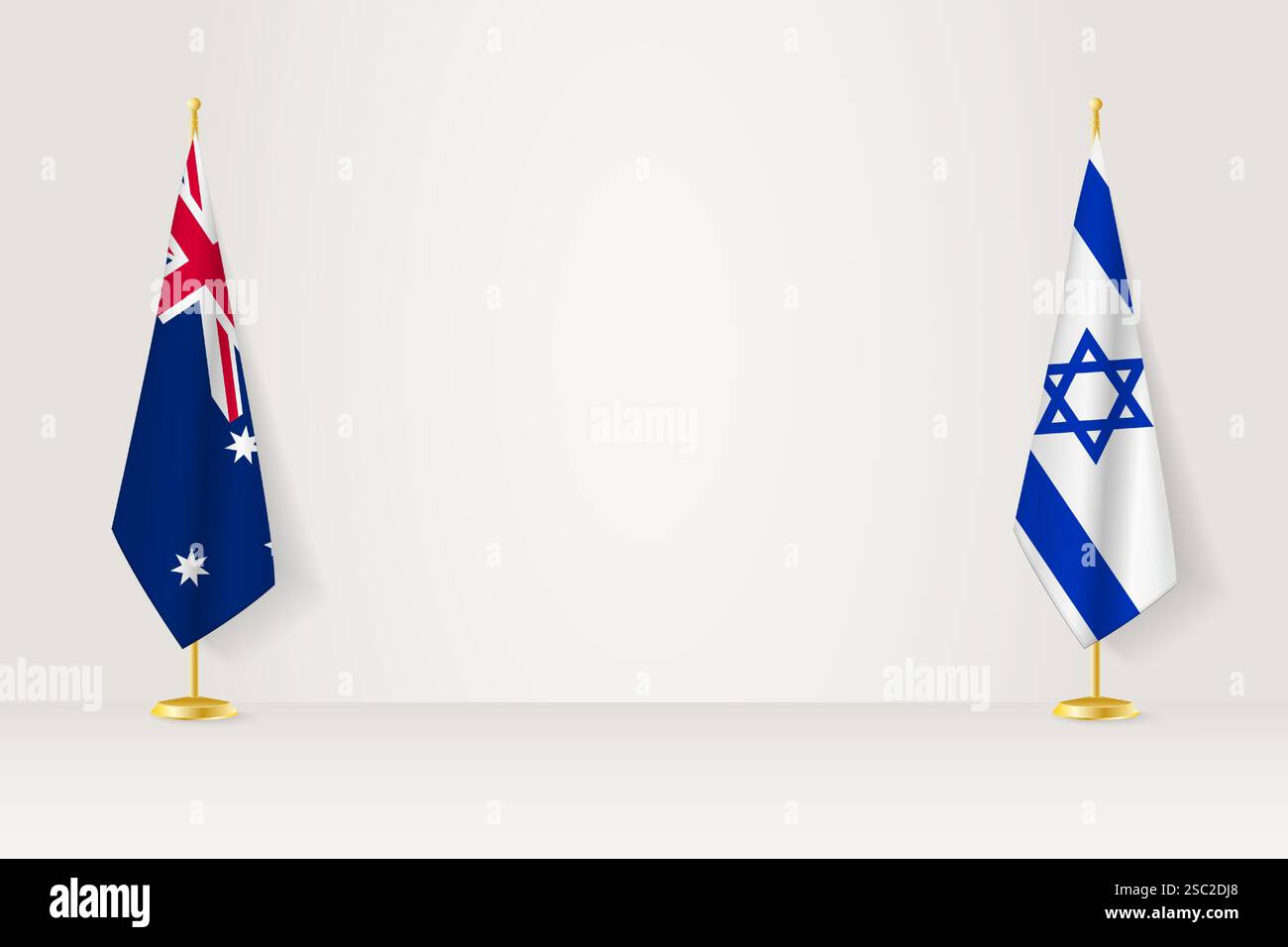 Australia and Israel flag on indoor flagpole, meeting concept between ...