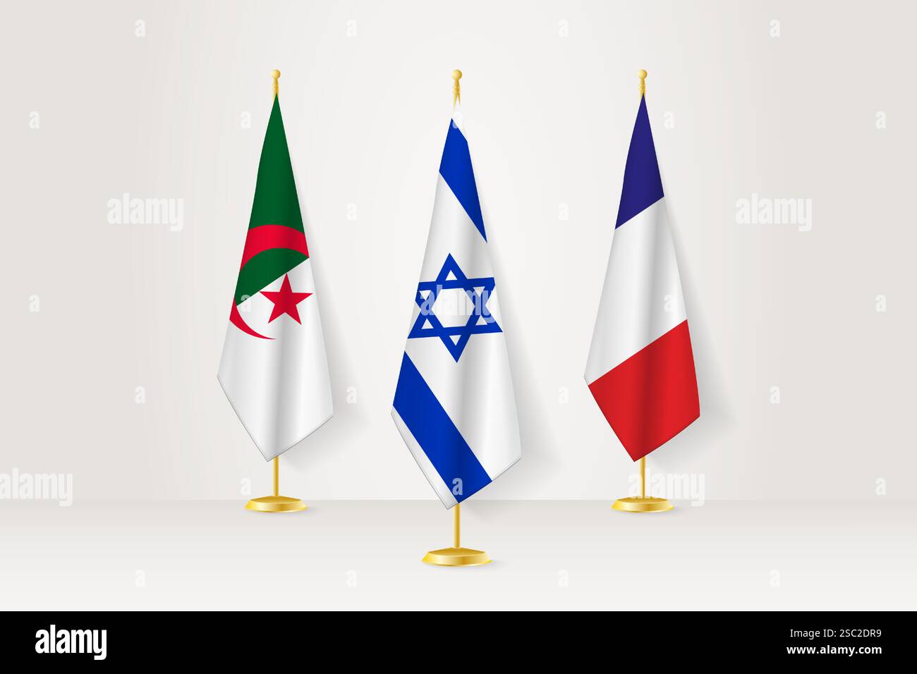 Meeting concept between Israel, Algeria and France. Flags on a flag ...