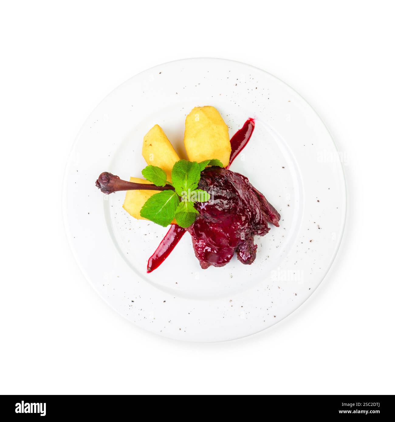 Culinary roast duck on plate isolated on white background Stock Photo ...