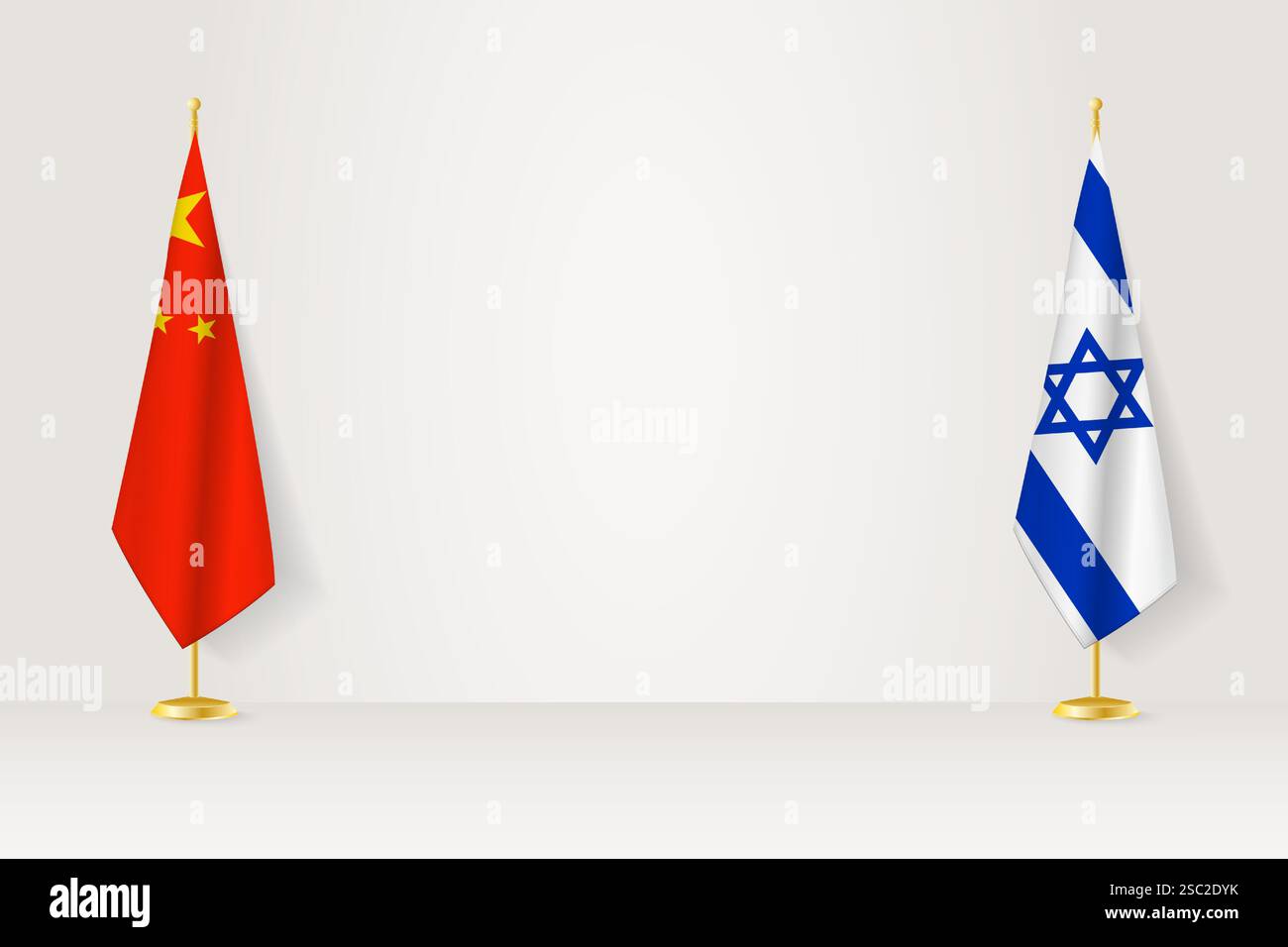 China and Israel flag on indoor flagpole, meeting concept between ...
