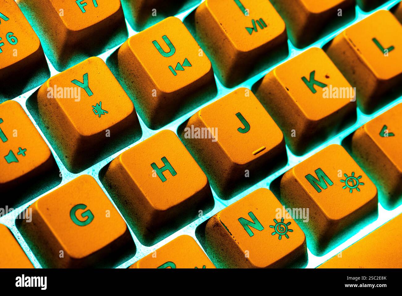 Yellow keyboard rgb in detail close up macro photo Stock Photo - Alamy