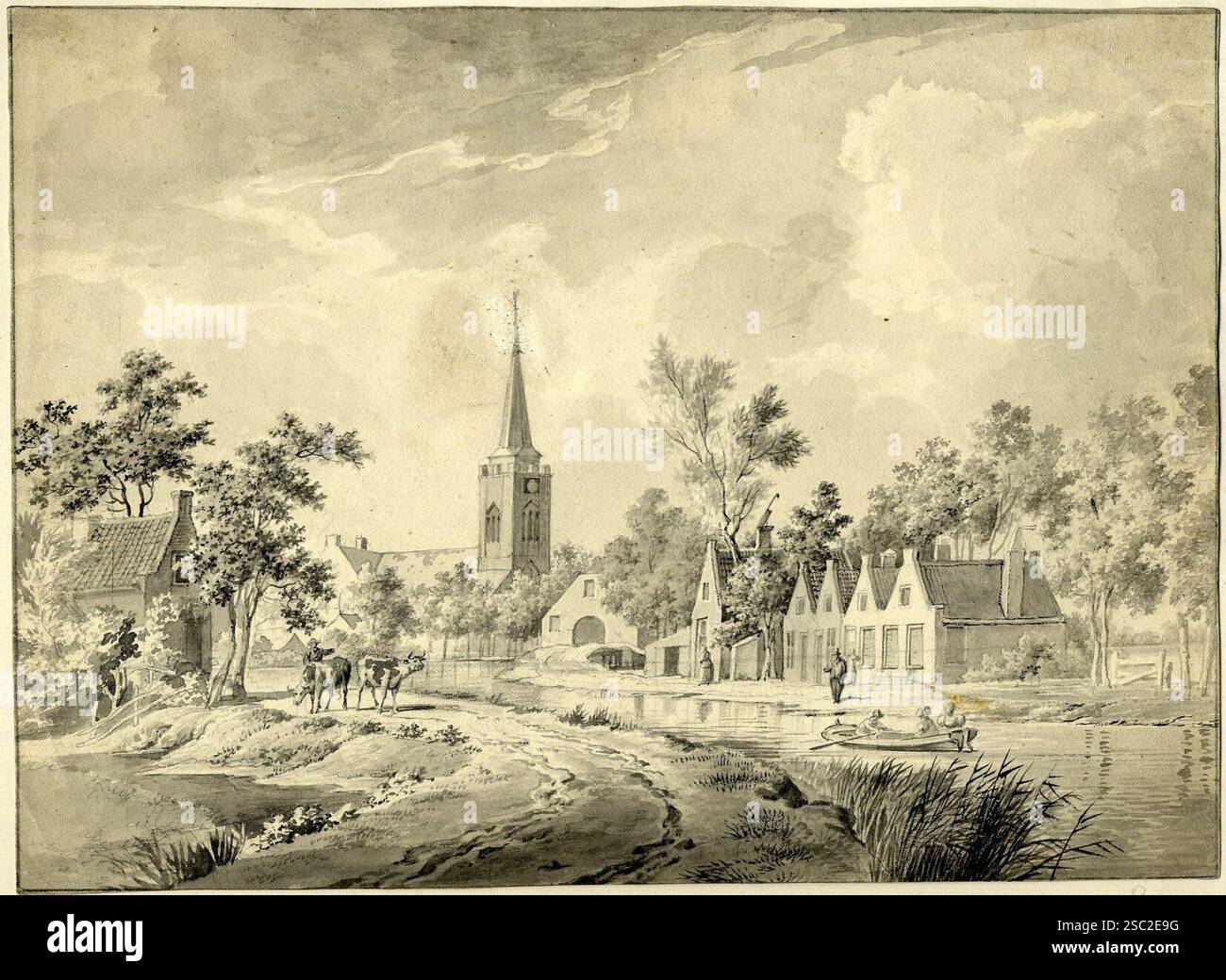 Gezicht op het dorp Abcoude aan de rivier de Angstel uit het ...