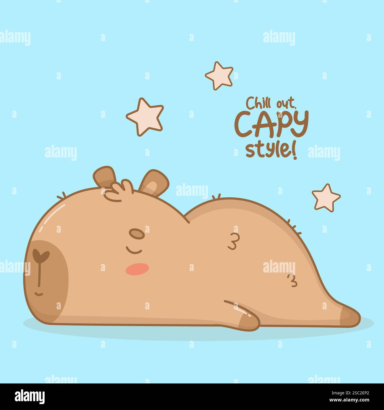 Cute lying sleeping Capybara. Funny cartoon kawaii character. Vector ...