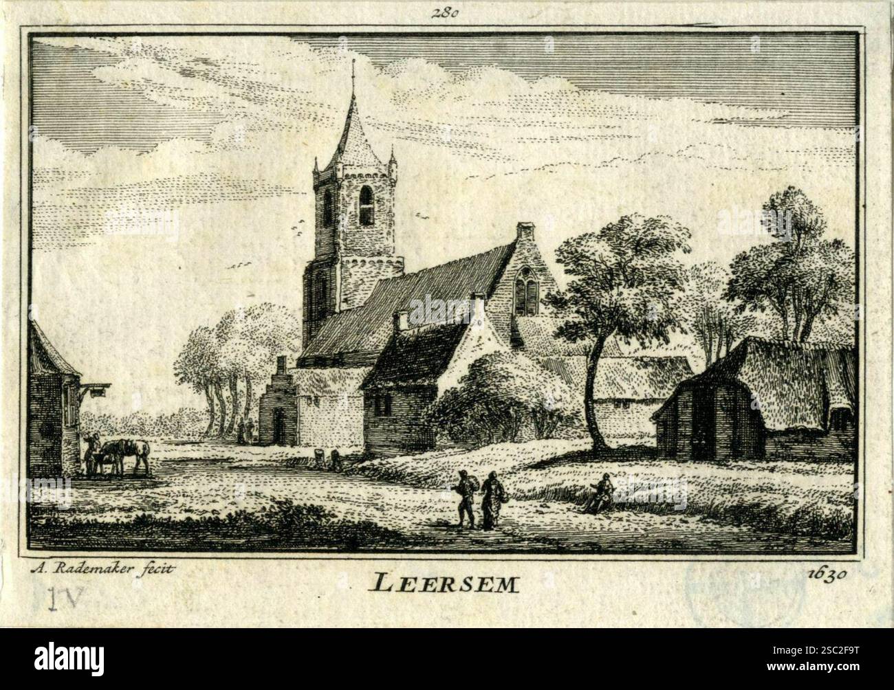 Gezicht in het dorp Leersum met de Nederlands Hervormde kerk en enkele ...