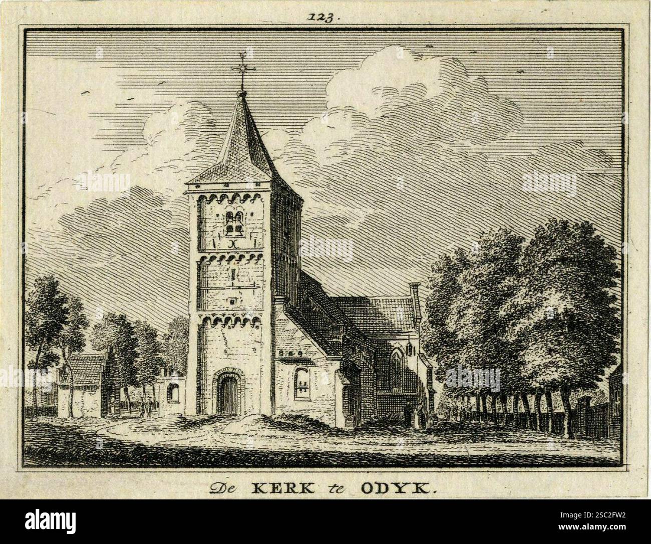 Gezicht op de Nederlands Hervormde kerk en het kerkhof te Odijk uit het ...