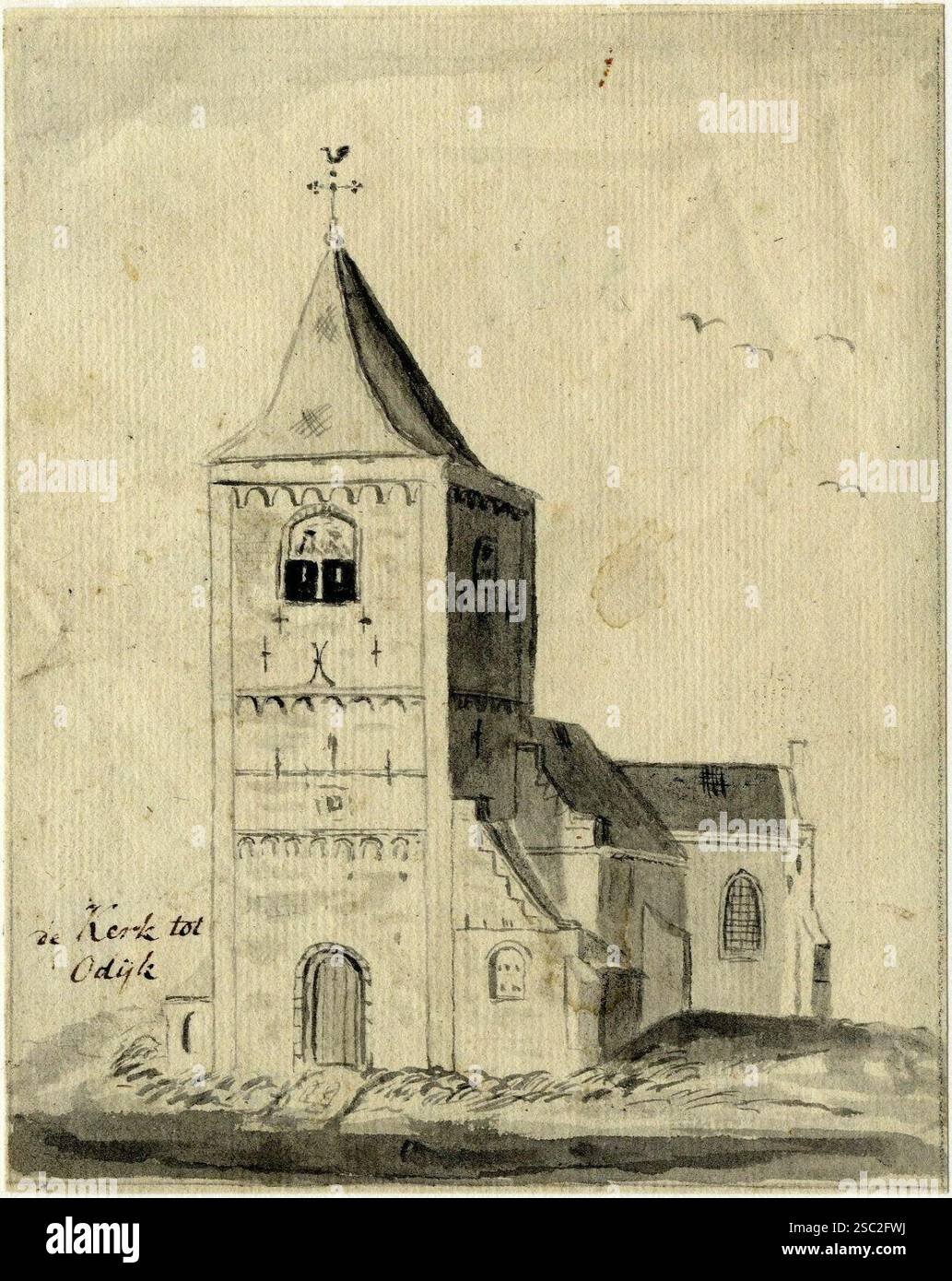 Gezicht op de Nederlands Hervormde kerk te Odijk uit het westen Stock ...