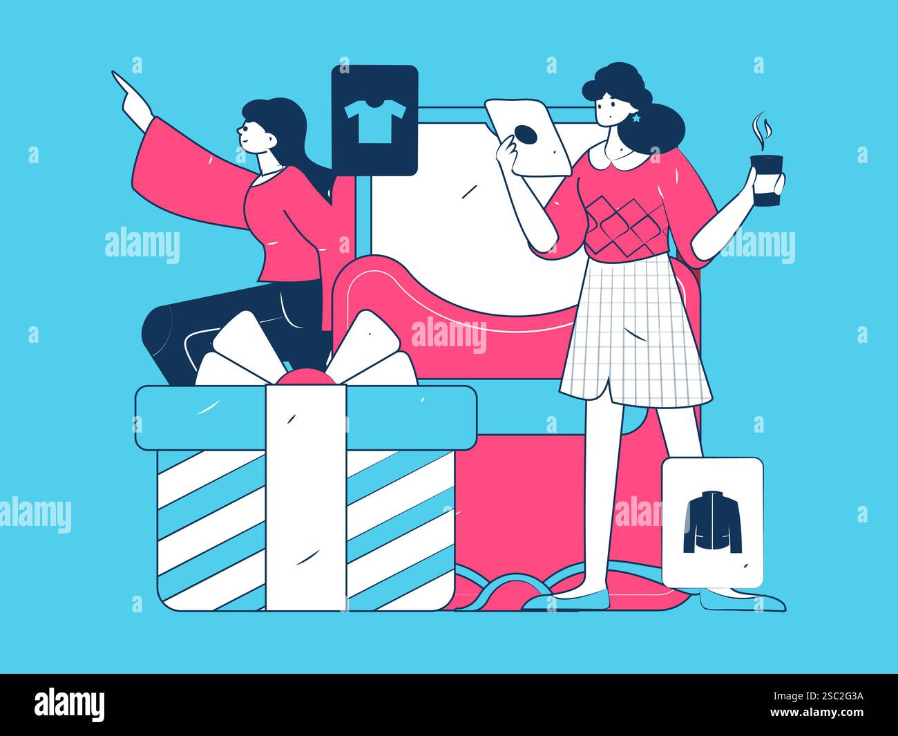 Holiday shopping people doing e-commerce online shopping flat vector ...