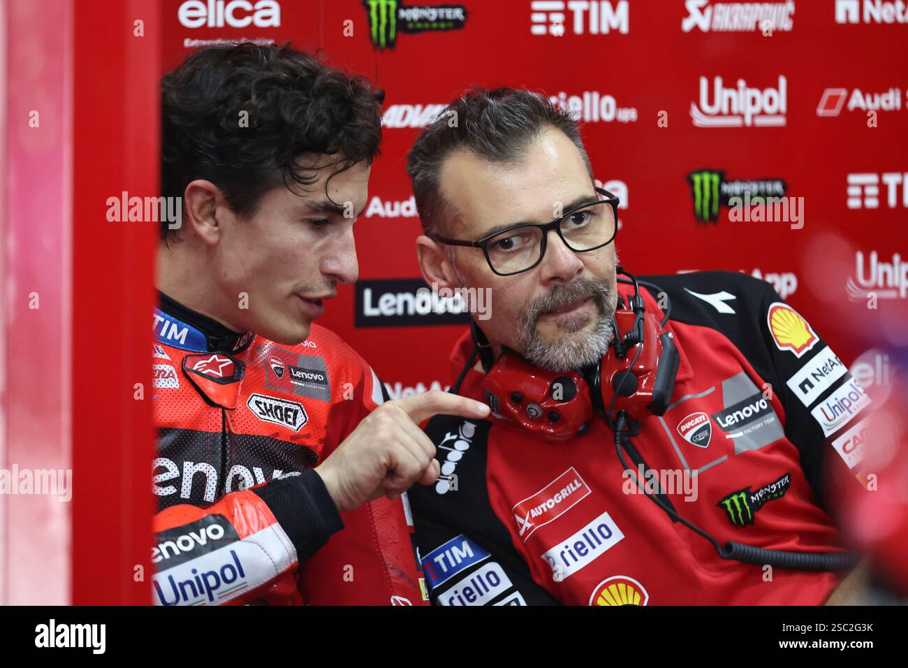 SEPANG, SGR - FEBRUARY 05: Marc Marquez of Ducati Lenovo Team speak to ...