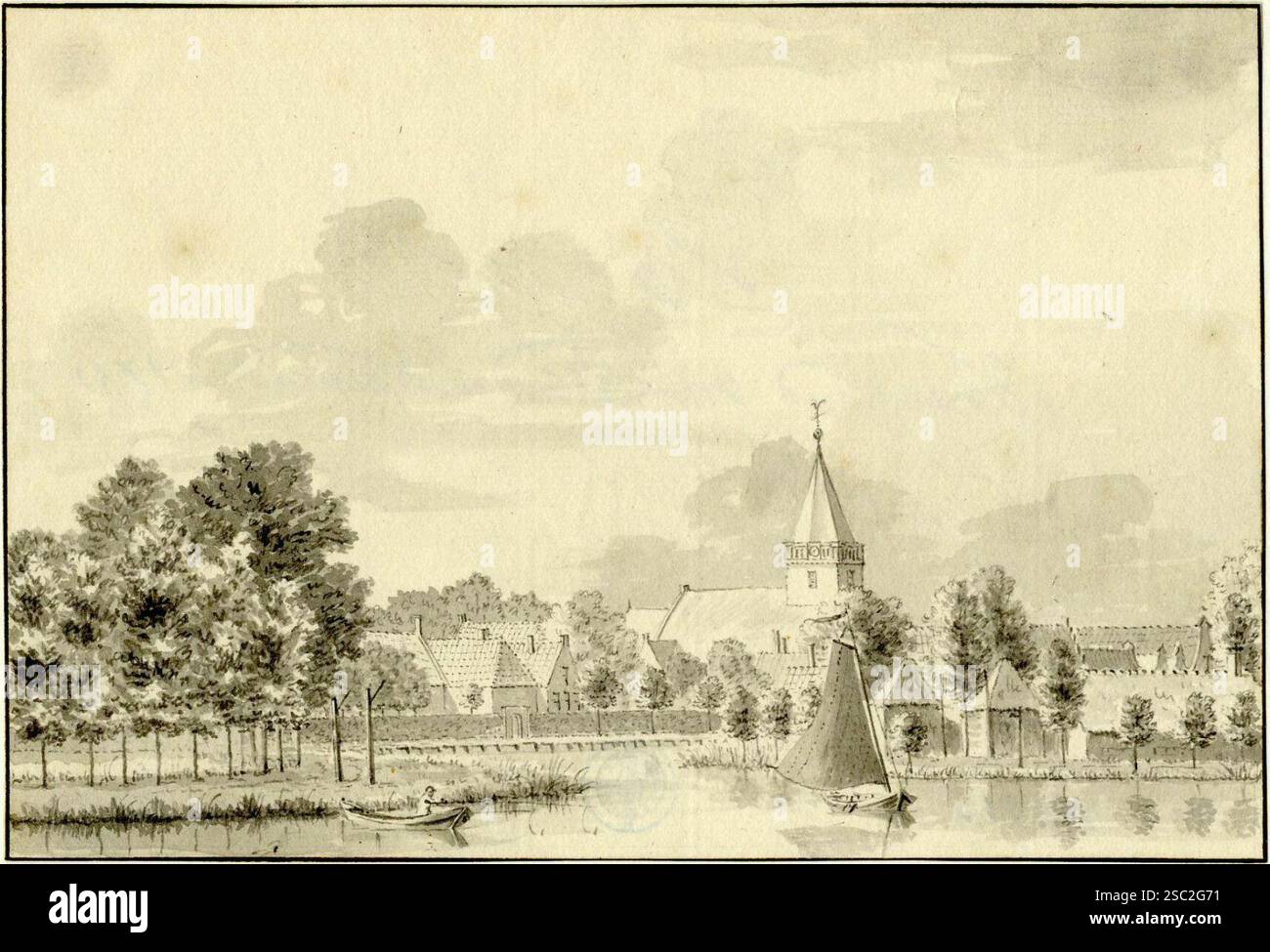 Gezicht over de Vecht op het dorp Vreeland met de Nederlands Hervormde ...