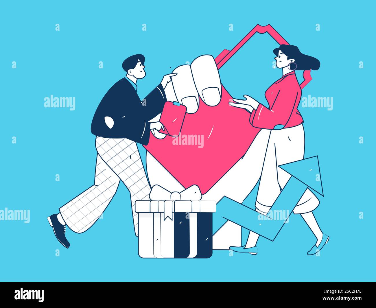 Holiday shopping people doing e-commerce online shopping flat vector ...