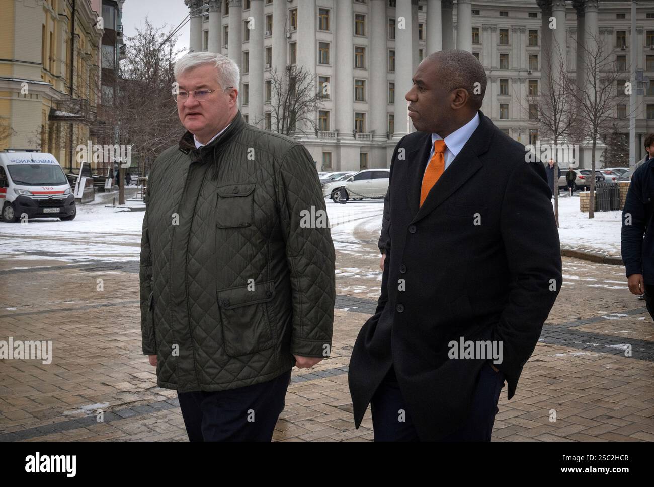Britain's Foreign Secretary David Lammy, right, speaks to Ukraine's ...