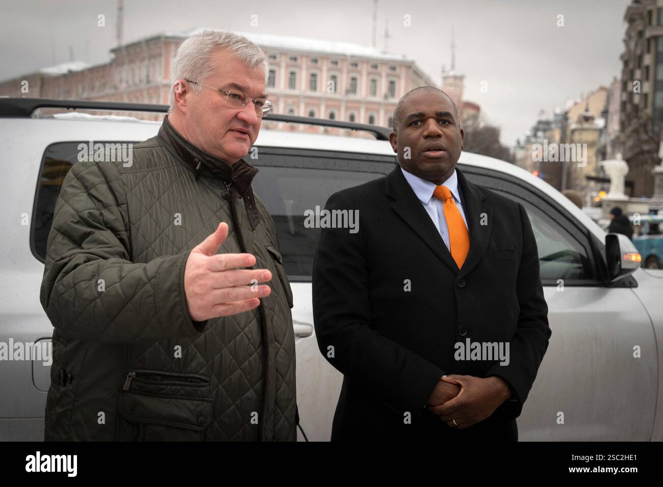 Britain's Foreign Secretary David Lammy, right, speaks to Ukraine's ...