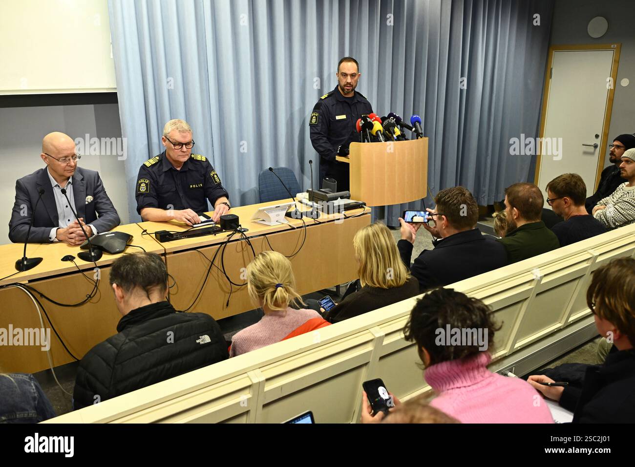 Roberto Eid Forest, head of the Orebro local police area speaks at a ...