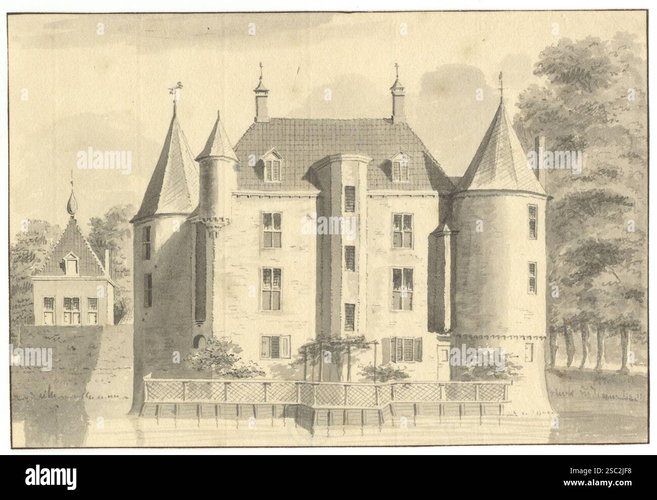 Gezicht op de achtergevel van het kasteel Maarsbergen te Maarsbergen ...