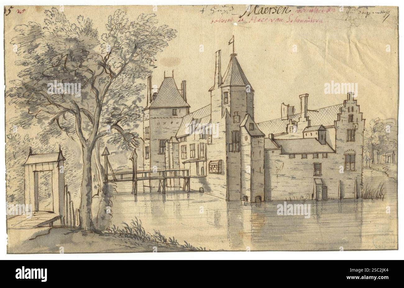 Gezicht op het omgrachte kasteel Ter Meer te Maarssen met links de ...