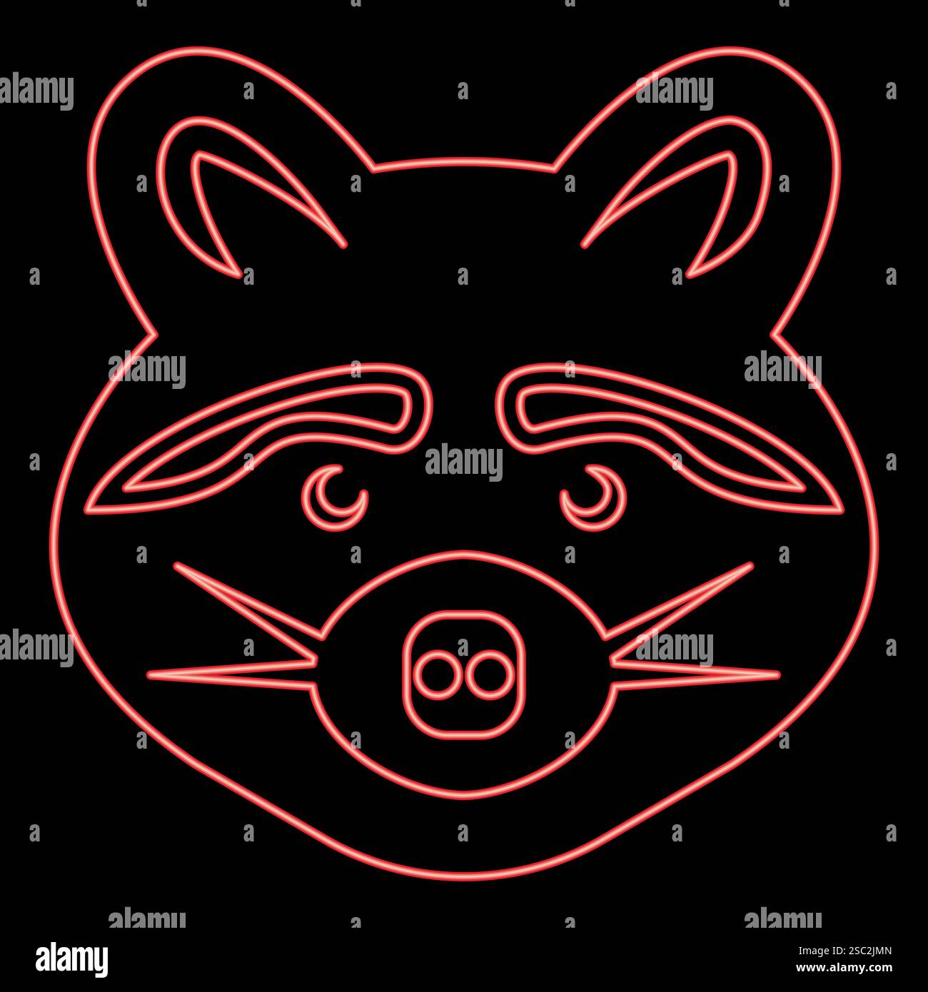 Neon raccoon head red color vector illustration image flat style light ...
