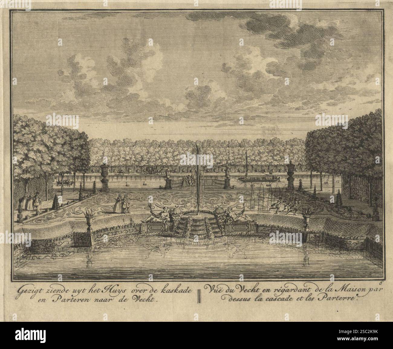 Gezicht vanuit het huis Ter Meer te Maarssen over de cascade en de ...
