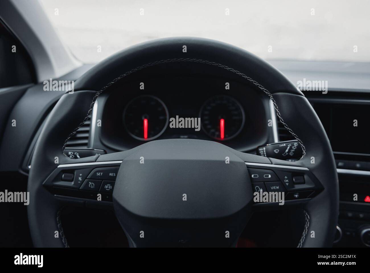 First person view - sitting in drivers seat. First person view of ...