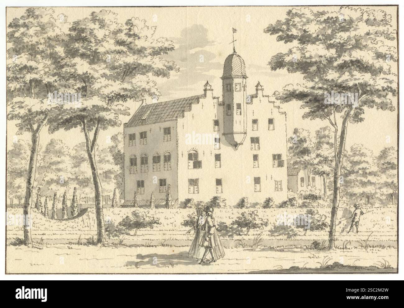 Gezicht vanaf het Zandpad langs de Vecht op de zij en voorgevel van het ...