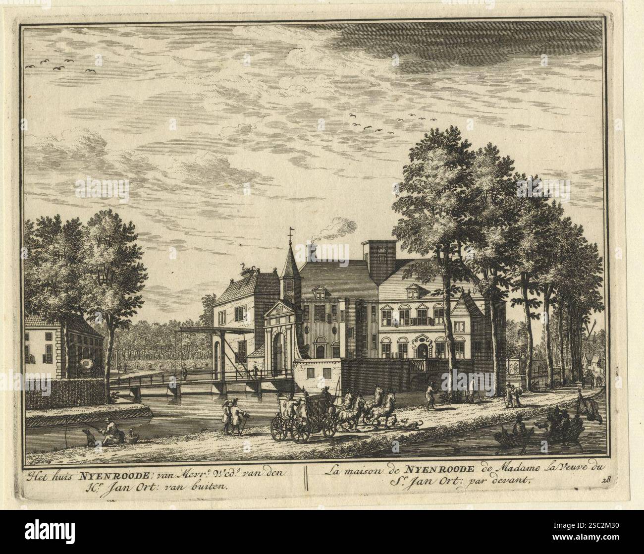 Gezicht vanaf de Vecht en de straatweg langs de Vecht op het kasteel ...