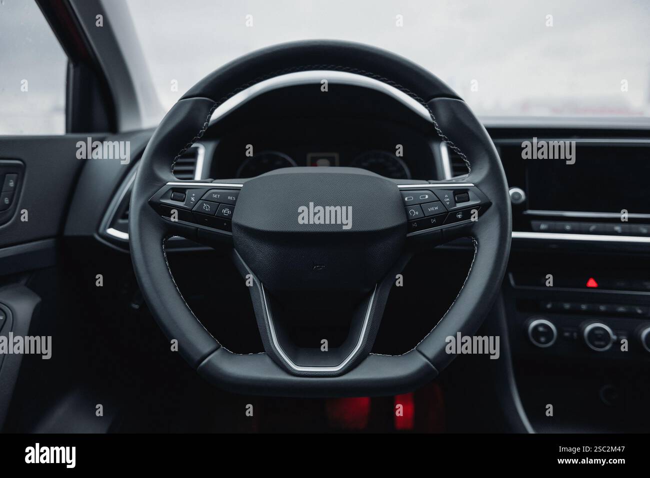 First person view sitting in drivers seat. Point of view: of sitting in ...