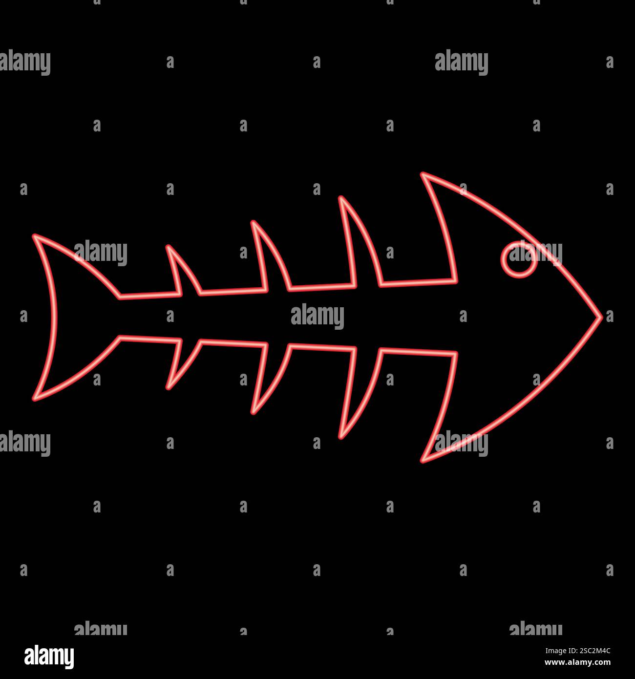 Neon skeleton of fish bone silhouette seafood concept fishbone red ...